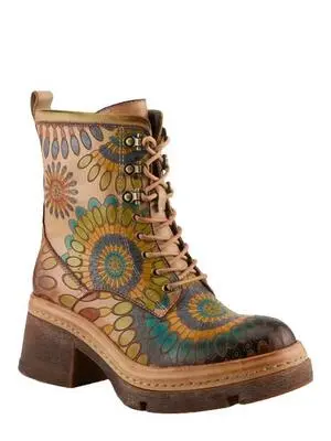 SPRING STEP SHOES Carnivale Embossed Bootie Beige Multi