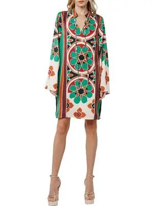 CIEBON Iriza Long Sleeve Shift Dress - Green Multi