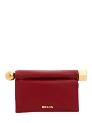 Jacquemus La Pochette Rond Carré Leather Clutch Dark Red 480