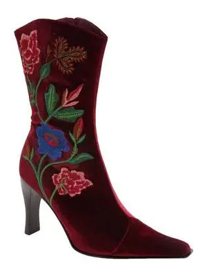 Jeffrey Campbell Embroidered Velvet Boots - Wine Velvet Floral Multi
