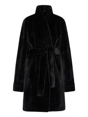 MILLY Faux Mink Wrap Coat - Black