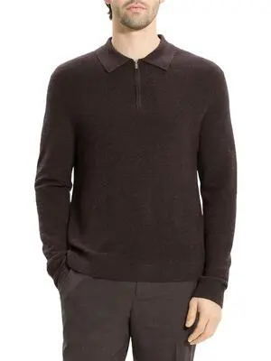Theory Quarter Zip Cashmere Sweater - Brownwood Melange