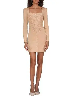 Avec Les Filles Western Embroidery Faux Suede Dress - Biscuit