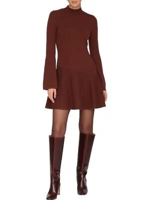 Avec Les Filles Long Sleeve Sweater Dress - Rust