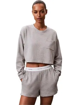 Calvin Klein Logo Cotton Jersey Cropped Tee - Grey Heather