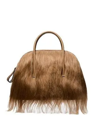 Michael Kors Kaitlin Large Long-hair Shearling Dome Satchel - Brown