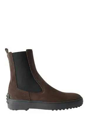 TOD'S Winter Gommini Suede Chelsea Boots - Brown