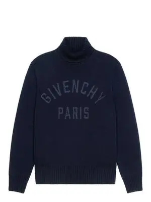 Givenchy Turtleneck Sweater With Paris Embroidery - Dark Navy