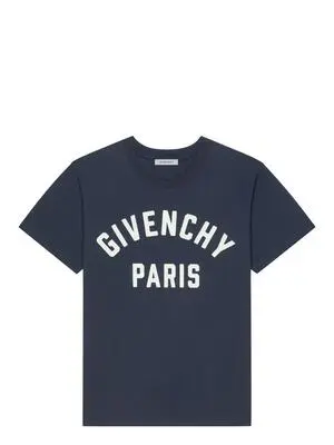 Givenchy T-shirt In Cotton With Paris Embroidery Navy/white