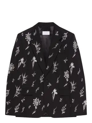 Givenchy Single Breasted Jacket In Crystal Embroidered Wool - Black