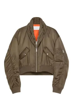 Givenchy Nylon Bomber Jacket With Zipped Shawl Collar - Khaki