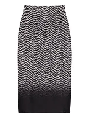 Givenchy Midi Pencil Skirt In Herringbone Mixed Wool - Black/white