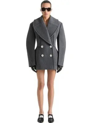 Givenchy Cocoon Pea Coat In Wool Melange - Slate Blend