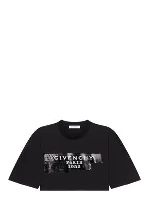Givenchy Cropped Cotton T-shirt With Tape Print - Black
