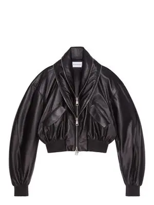 Givenchy Nappa Leather Bomber Jacket With Zipped Shawl Collar - Black
