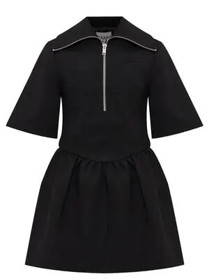 GANNI Collared Dress With Zipper Detail - Black