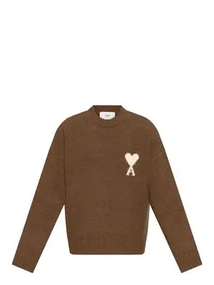 Ami Sweater With Logo - Brown