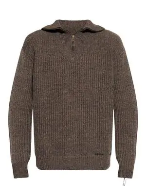 MAISON MARGIELA Zip-collar Ribbed Knit Sweater - Brown
