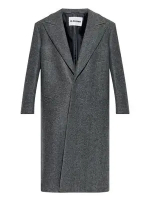 JIL SANDER Wool Herringbone Coat - Grey