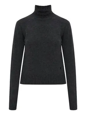 Ami Cashmere Turtleneck With Embroidered Logo - Grey