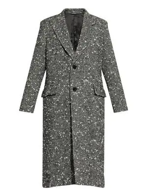 Dolce & Gabbana Herringbone Patterned Wool Blend Coat - Grey