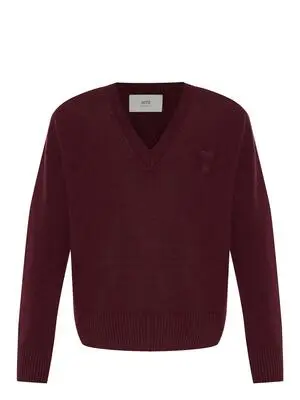 Ami Wool And Cashmere V-neck Sweater - Burgundy