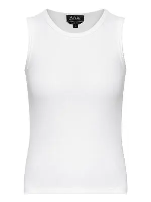 A.p.c. Ribbed Knit Sleeveless Top With Embroidered Logo - White
