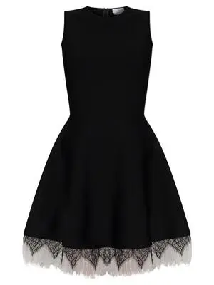 Alexander McQueen Sleeveless Dress With Lace Hem - Black