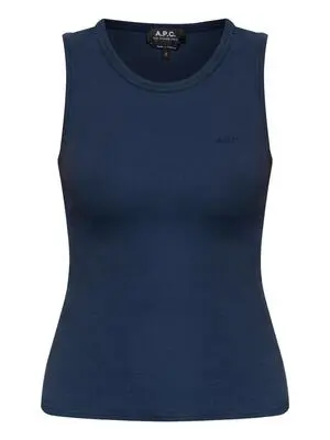 A.p.c. Ribbed Top With Embroidered Logo - Navy Blue