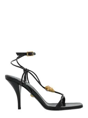 Versace Heeled Leather Sandals With Medusa Ornament - Black