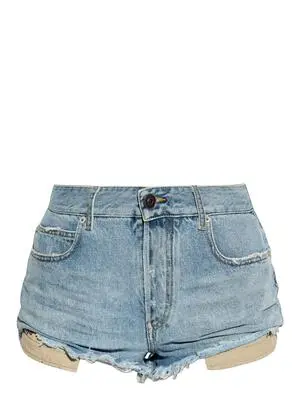 Balenciaga High-waisted Denim Shorts With Frayed Hem - Blue