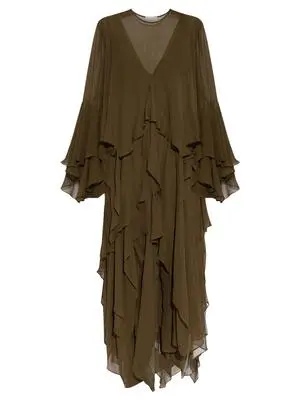 Zimmermann Cascading Ruffle Silk Dress - Green