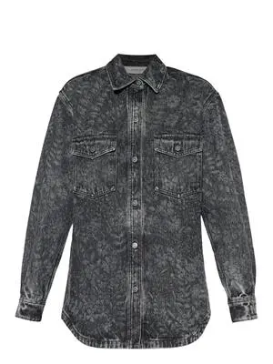 GOLDEN GOOSE Floral Motif Denim Shirt - Grey