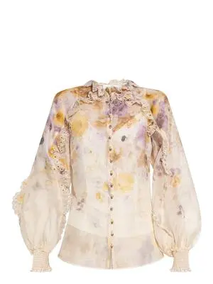 Zimmermann Embroidered Silk And Linen Shirt - Cream