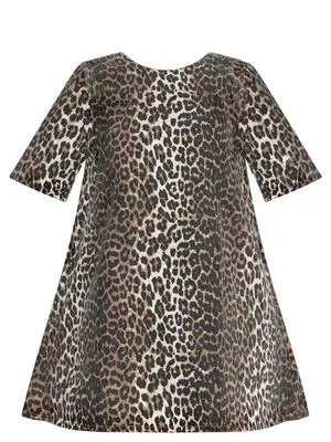 GANNI Animal Print Cotton Dress - Beige