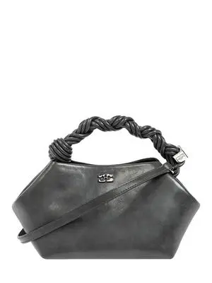 GANNI Trapezoidal Handbag With Braided Handle Grey
