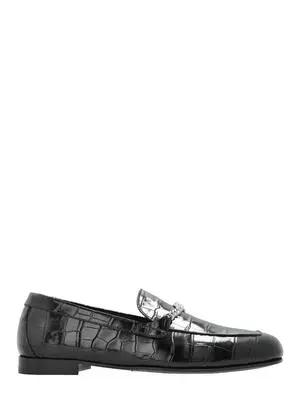 Versace Embossed Crocodile Leather Loafers - Black