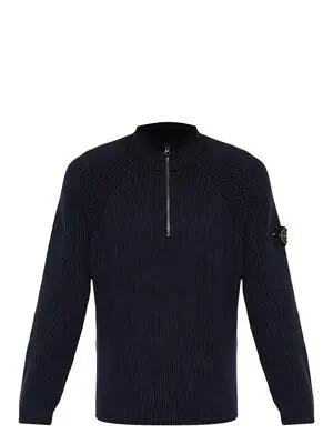 Stone Island Ribbed Knit Sweater - Navy Blue