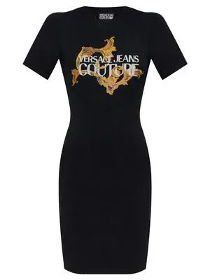 Versace Printed Mini Dress With Shimmering Embellishments - Black