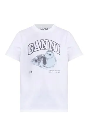 GANNI T-shirt With Bird Print And 'have A Nice Day' Detail - White
