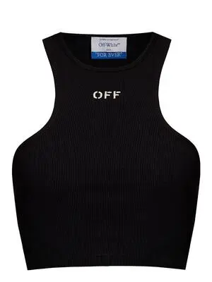 Off-White Cropped Ribbed Top - Black