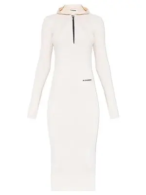JIL SANDER Ribbed Wool-blend Hoodie Dress - Cream