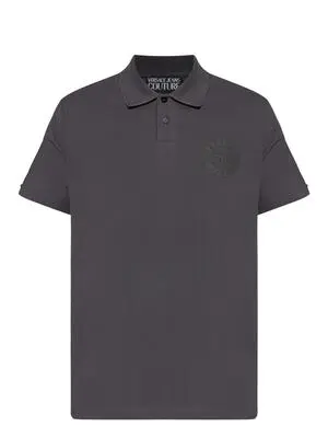 Versace Polo Shirt With Printed Logo - Grey