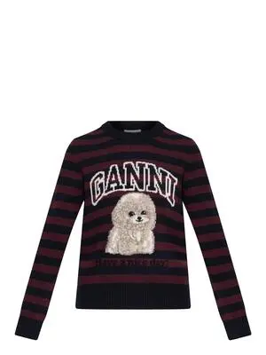 GANNI Striped Wool-blend Sweater - Burgundy