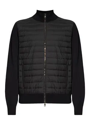 Moncler Cardigan With Quilted Down Front Panel - Navy Blue