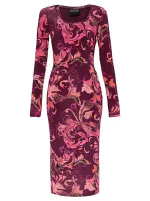 Versace Barocco Print Midi Dress - Pink