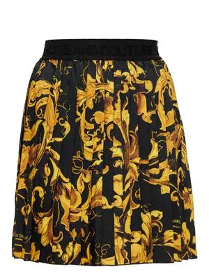 Versace Pleated Barocco Print Skirt - Yellow