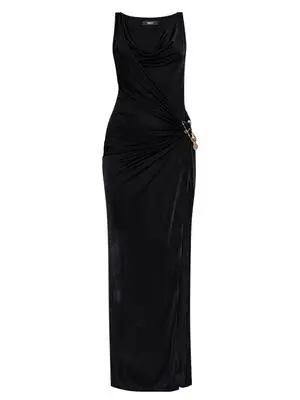 VERSACE Logo Embellished Draped Viscose Dress