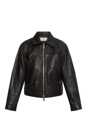 Officine Générale Leather Bomber Jacket - Brown