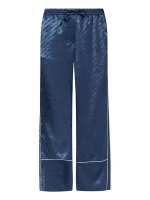 Off-White Satin Trousers With Monogram - Navy Blue